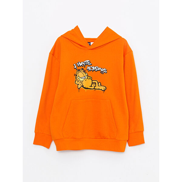 Kapüşonlu Garfield Baskılı Uzun Kollu Erkek Çocuk Sweatshirt