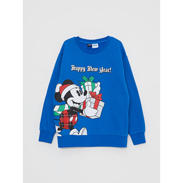 Bisiklet Yaka Mickey Mouse Baskılı Yılbaşı Temalı Uzun Kollu Erkek Çocuk Sweatshirt Bisiklet Yaka Mickey Mouse Baskılı Yılbaşı Temalı Uzun Kollu Erkek Çocuk Sweatshirt