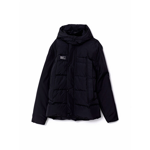 Standart Kalıp Kapüşonlu Erkek Mont