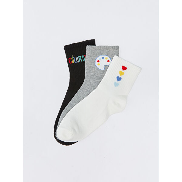 Baskılı Kadın Soket Çorap 3'lü Paket