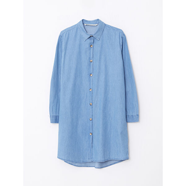 Gömlek Yaka Düz Uzun Kollu Kadın Jean Tunik Gömlek Yaka Düz Uzun Kollu Kadın Jean Tunik