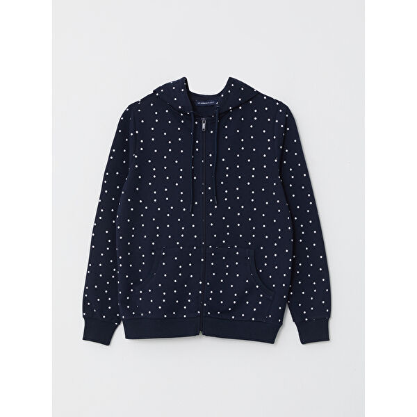 Kapüşonlu Puantiyeli Uzun Kollu Kadın Spor Hırka