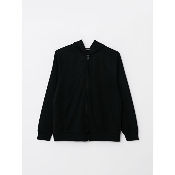 Kapüşonlu Düz Uzun Kollu Kadın Spor Hırka