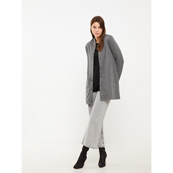 Kapüşonlu Düz Uzun Kollu Kadın Spor Hırka