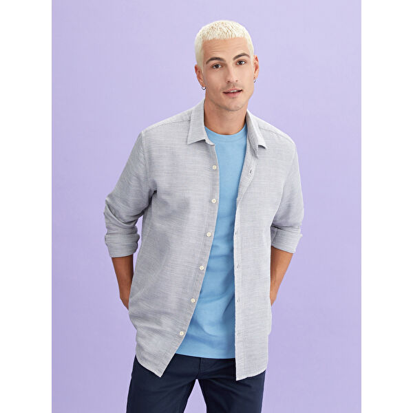 Regular Fit Uzun Kollu Armürlü Erkek Gömlek