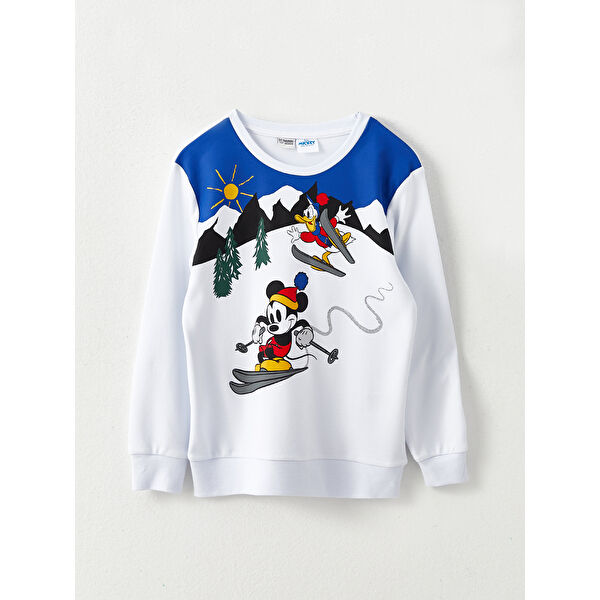 Bisiklet Yaka Mickey Mouse ve Donald Duck Baskılı Uzun Kollu Erkek Çocuk Tişört Bisiklet Yaka Mickey Mouse ve Donald Duck Baskılı Uzun Kollu Erkek Çocuk Tişört