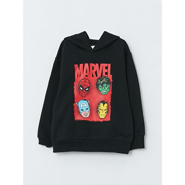 Kapüşonlu Marvel Baskılı Uzun Kollu Erkek Çocuk Sweatshirt Kapüşonlu Marvel Baskılı Uzun Kollu Erkek Çocuk Sweatshirt