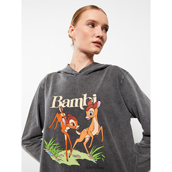 Kapüşonlu Bambi Baskılı Uzun Kollu Kadın Sweatshirt Anne Kız Kombini Kapüşonlu Bambi Baskılı Uzun Kollu Kadın Sweatshirt Anne Kız Kombini
