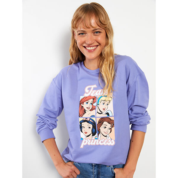 Bisiklet Yaka Prenses Baskılı Uzun Kollu Kadın Sweatshirt Anne Kız Kombini Bisiklet Yaka Prenses Baskılı Uzun Kollu Kadın Sweatshirt Anne Kız Kombini