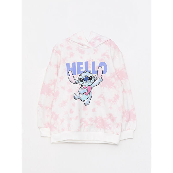 Kapüşonlu Lilo ve Stitch Baskılı Uzun Kollu Kız Çocuk Sweatshirt