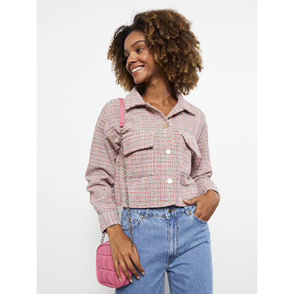 Kendinden Desenli Uzun Kollu Kadın Gömlek Ceket