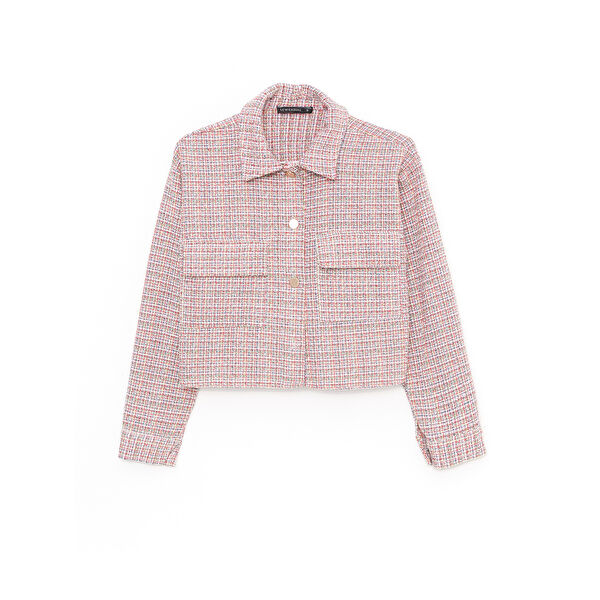 Kendinden Desenli Uzun Kollu Kadın Gömlek Ceket