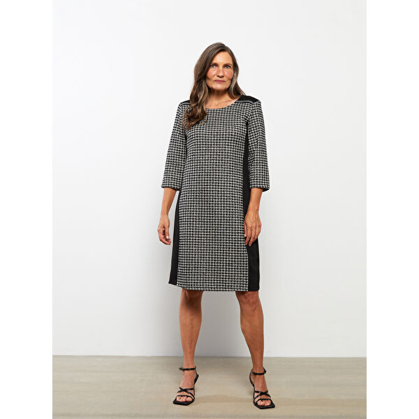 Bisiklet Yaka Ekose A Kesim Kadın Elbise