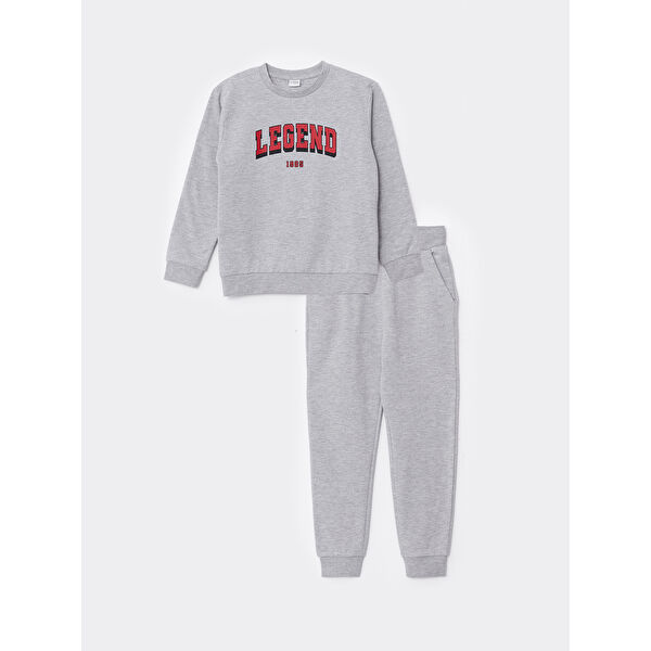 Bisiklet Yaka Baskılı Uzun Kollu Erkek Çocuk Sweatshirt ve Eşofman Altı