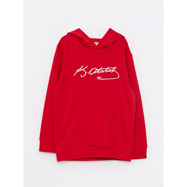 Kapüşonlu Atatürk İmza Baskılı Uzun Kollu Erkek Çocuk Sweatshirt Kapüşonlu Atatürk İmza Baskılı Uzun Kollu Erkek Çocuk Sweatshirt