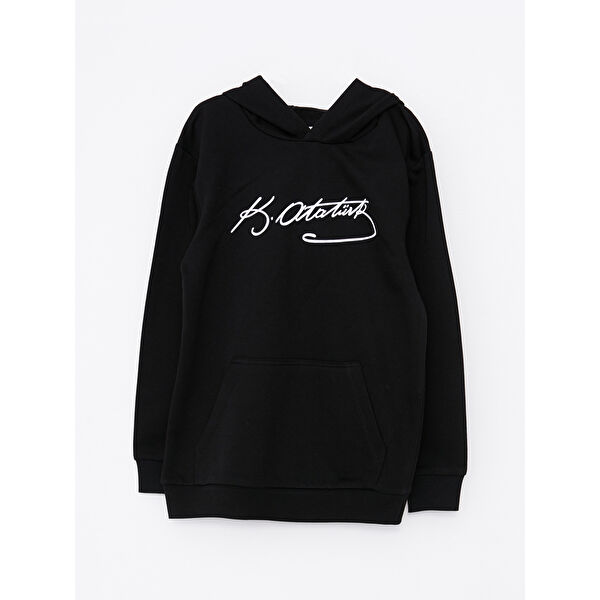Kapüşonlu Atatürk İmza Baskılı Uzun Kollu Erkek Çocuk Sweatshirt Kapüşonlu Atatürk İmza Baskılı Uzun Kollu Erkek Çocuk Sweatshirt