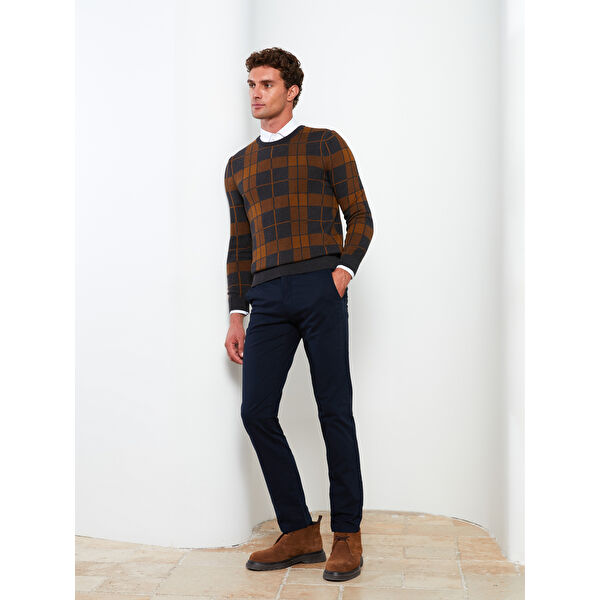 Bisiklet Yaka Uzun Kollu Ekose Erkek Triko Kazak