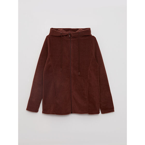 Kapüşonlu Düz Uzun Kollu Kadın Spor Hırka