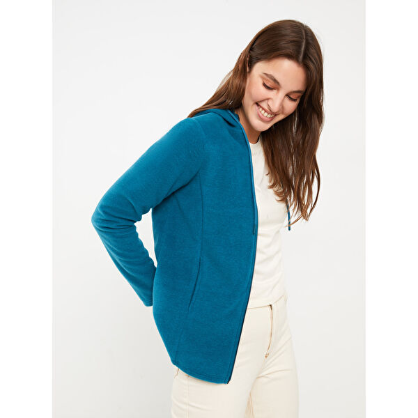 Kapüşonlu Düz Uzun Kollu Polar Kadın Spor Hırka Kapüşonlu Düz Uzun Kollu Polar Kadın Spor Hırka