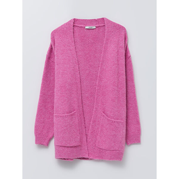 Şal Yaka Düz Uzun Kollu Oversize Kadın Triko Hırka