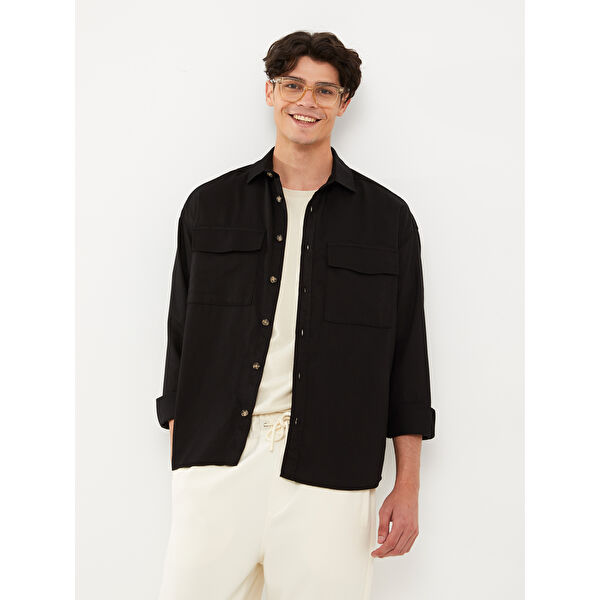 Rahat Kalıp Uzun Kollu Armürlü Erkek Gömlek Ceket