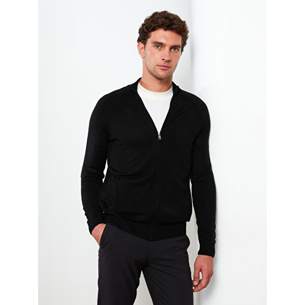 Standart Kalıp Dik Yaka Erkek Triko Hırka