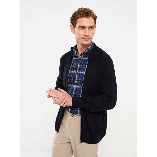 Standart Kalıp Dik Yaka Erkek Triko Hırka