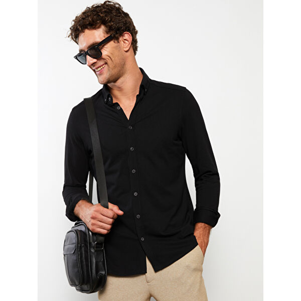 Slim Fit Uzun Kollu Örme Erkek Gömlek Slim Fit Uzun Kollu Örme Erkek Gömlek