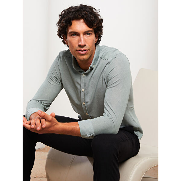 Slim Fit Uzun Kollu Örme Erkek Gömlek Slim Fit Uzun Kollu Örme Erkek Gömlek