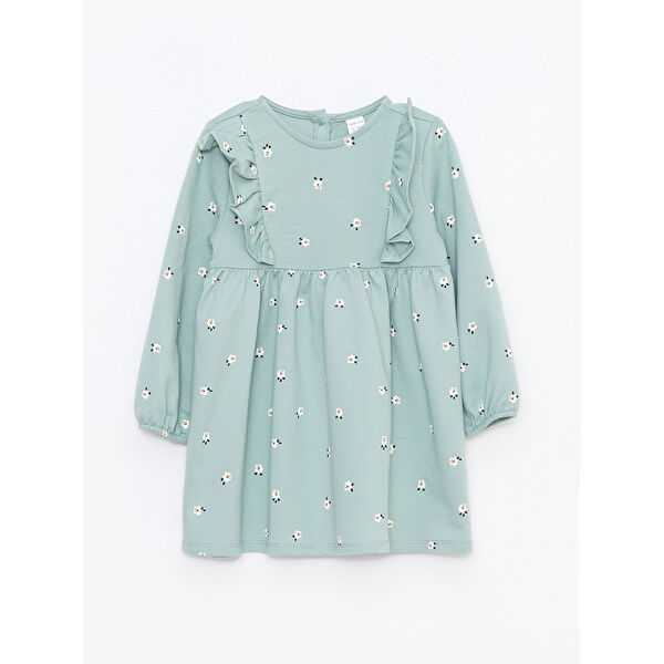 Bisiklet Yaka Uzun Kollu Puantiyeli Kız Bebek Elbise