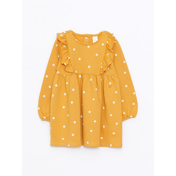 Bisiklet Yaka Uzun Kollu Puantiyeli Kız Bebek Elbise