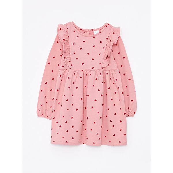 Bisiklet Yaka Uzun Kollu Puantiyeli Kız Bebek Elbise