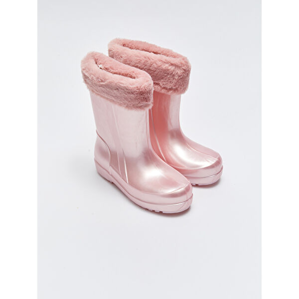 Parlak Görünümlü Kürk Detaylı Kız Çocuk Yağmur Botu