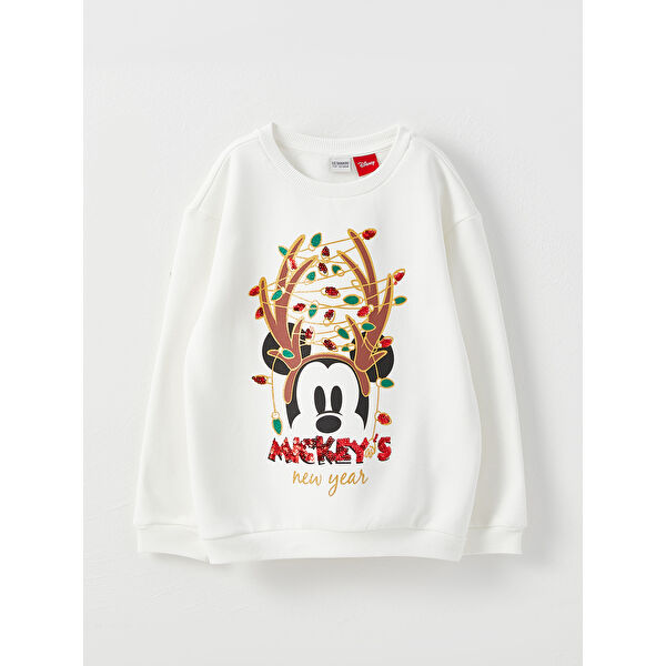 Bisiklet Yaka Mickey Mouse Baskılı Yılbaşı Temalı Uzun Kollu Kız Çocuk Sweatshirt Bisiklet Yaka Mickey Mouse Baskılı Yılbaşı Temalı Uzun Kollu Kız Çocuk Sweatshirt