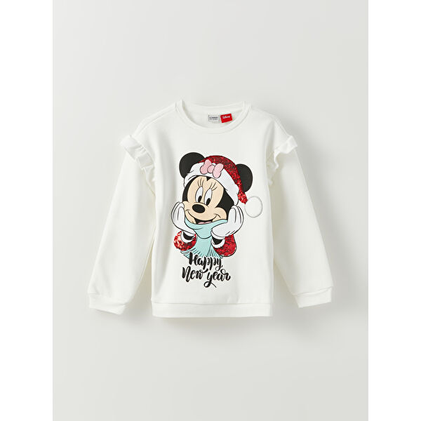 Bisiklet Yaka Minnie Mouse Baskılı Yılbaşı Temalı Uzun Kollu Kız Çocuk Sweatshirt Bisiklet Yaka Minnie Mouse Baskılı Yılbaşı Temalı Uzun Kollu Kız Çocuk Sweatshirt