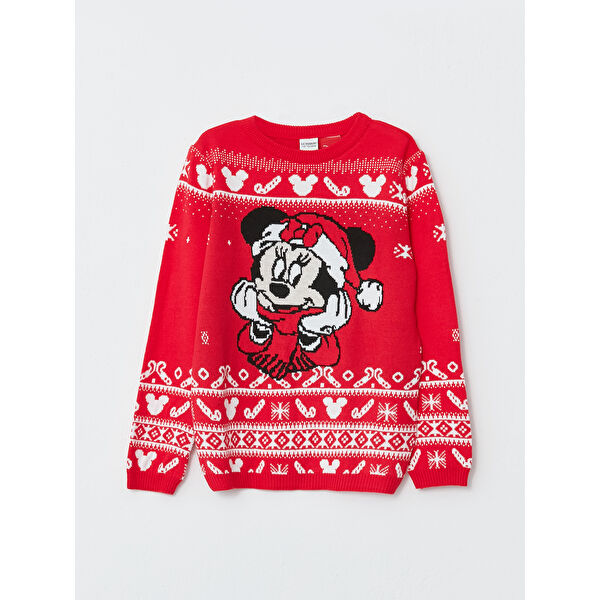 Bisiklet Yaka Minnie Mouse Desenli Yılbaşı Temalı Uzun Kollu Kız Çocuk Triko Kazak Bisiklet Yaka Minnie Mouse Desenli Yılbaşı Temalı Uzun Kollu Kız Çocuk Triko Kazak