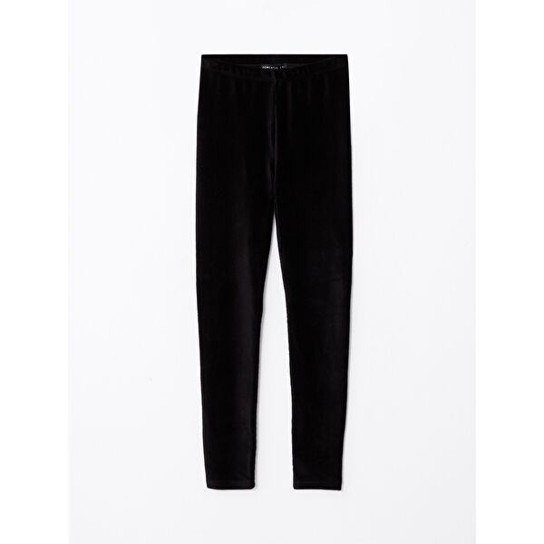 Beli Lastikli Düz Kadife Kadın Tayt