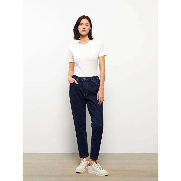Beli Lastikli Standart Fit Düz Kadın Jean Pantolon Beli Lastikli Standart Fit Düz Kadın Jean Pantolon