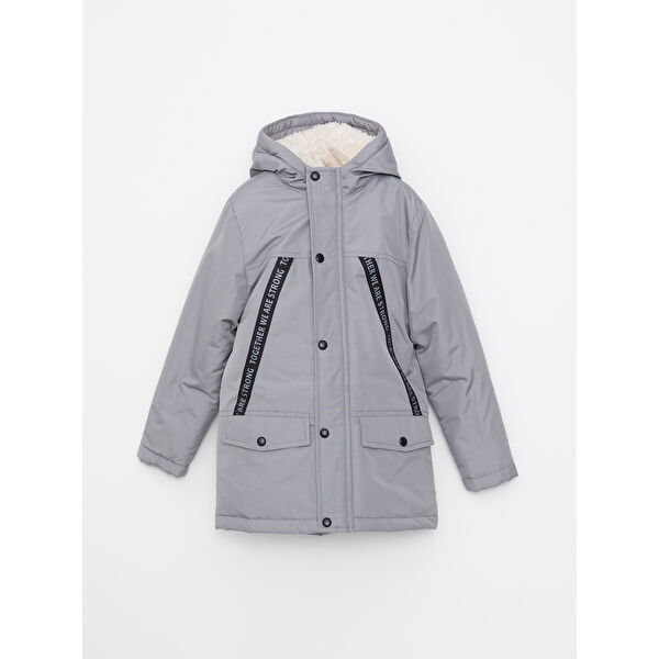 Kapüşonlu Baskılı Erkek Çocuk Mont