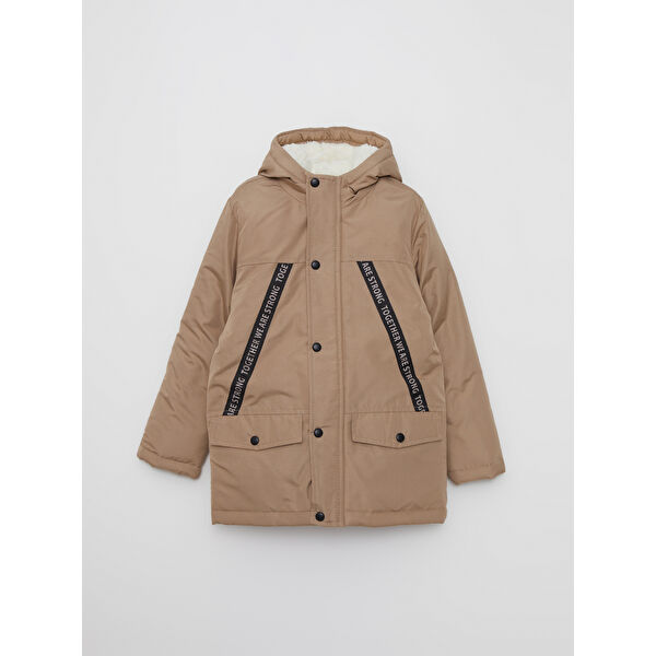 Kapüşonlu Baskılı Erkek Çocuk Mont