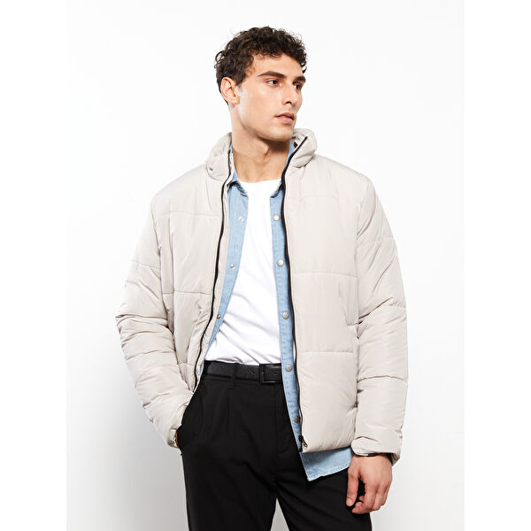 Standart Kalıp Dik Yaka Erkek Şişme Mont