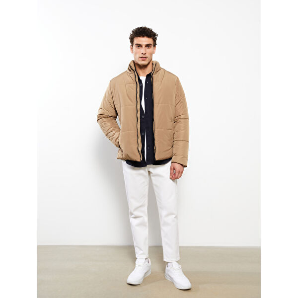 Standart Kalıp Dik Yaka Erkek Şişme Mont