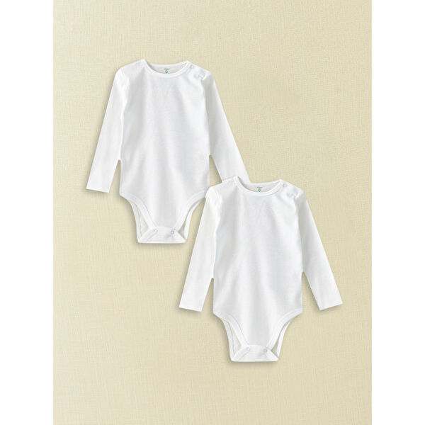 Bisiklet Yaka Uzun Kollu Organik Pamuklu Kız Bebek Çıtçıtlı Body 2'li