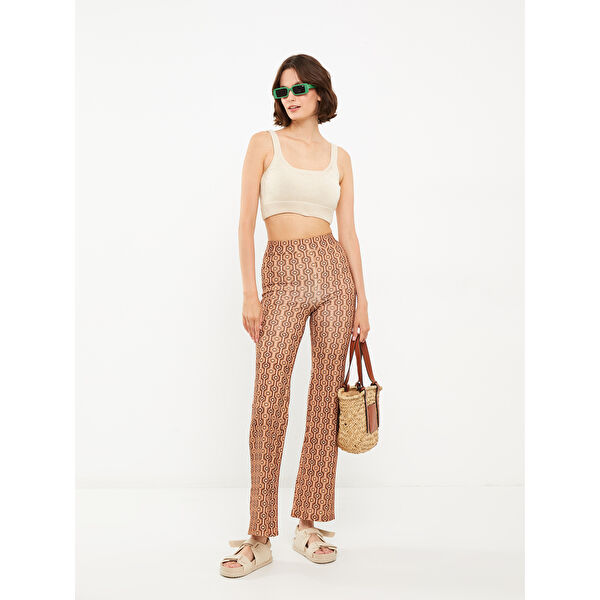 Beli Lastikli Desenli Kadın Pantolon