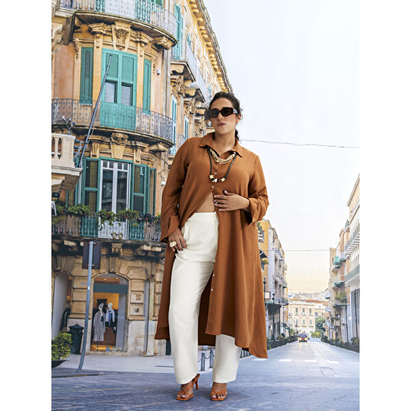 Beli Lastikli Standart Fit Düz Gabardin Kadın Pantolon Beli Lastikli Standart Fit Düz Gabardin Kadın Pantolon