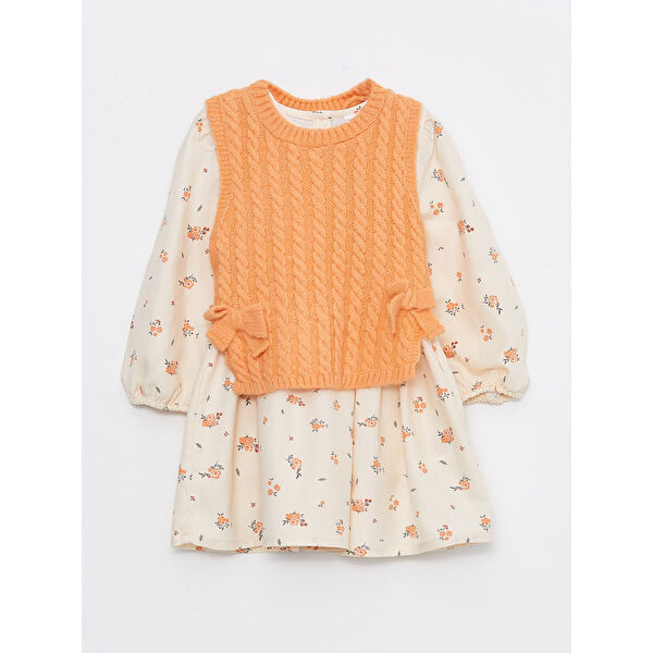 Bisiklet Yaka Uzun Kollu Kız Bebek Elbise ve Süveter 2'li Takım Bisiklet Yaka Uzun Kollu Kız Bebek Elbise ve Süveter 2'li Takım