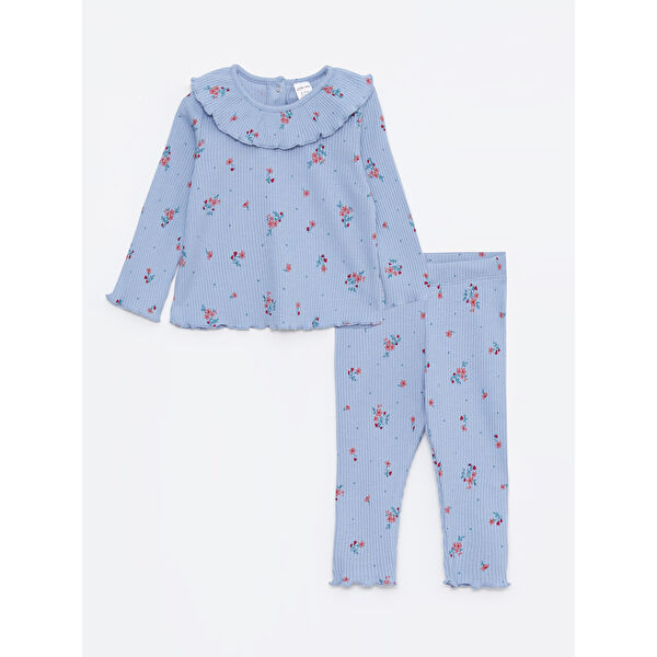 Bisiklet Yaka Uzun Kollu Desenli Kız Bebek Sweatshirt ve Tayt 2'li Takım