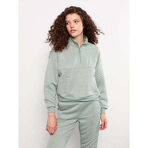 Dik Yaka Kapitone Desenli Uzun Kollu Kadın Sweatshirt Dik Yaka Kapitone Desenli Uzun Kollu Kadın Sweatshirt
