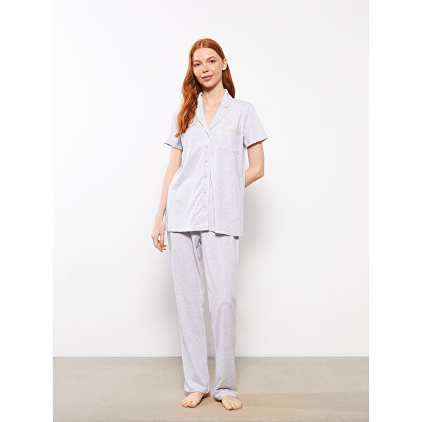 Gömlek Yaka Düz Kısa Kollu Kadın Pijama Takımı