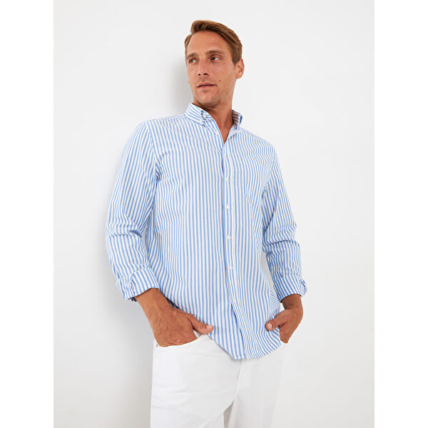 Regular Fit Uzun Kollu Çizgili Erkek Gömlek